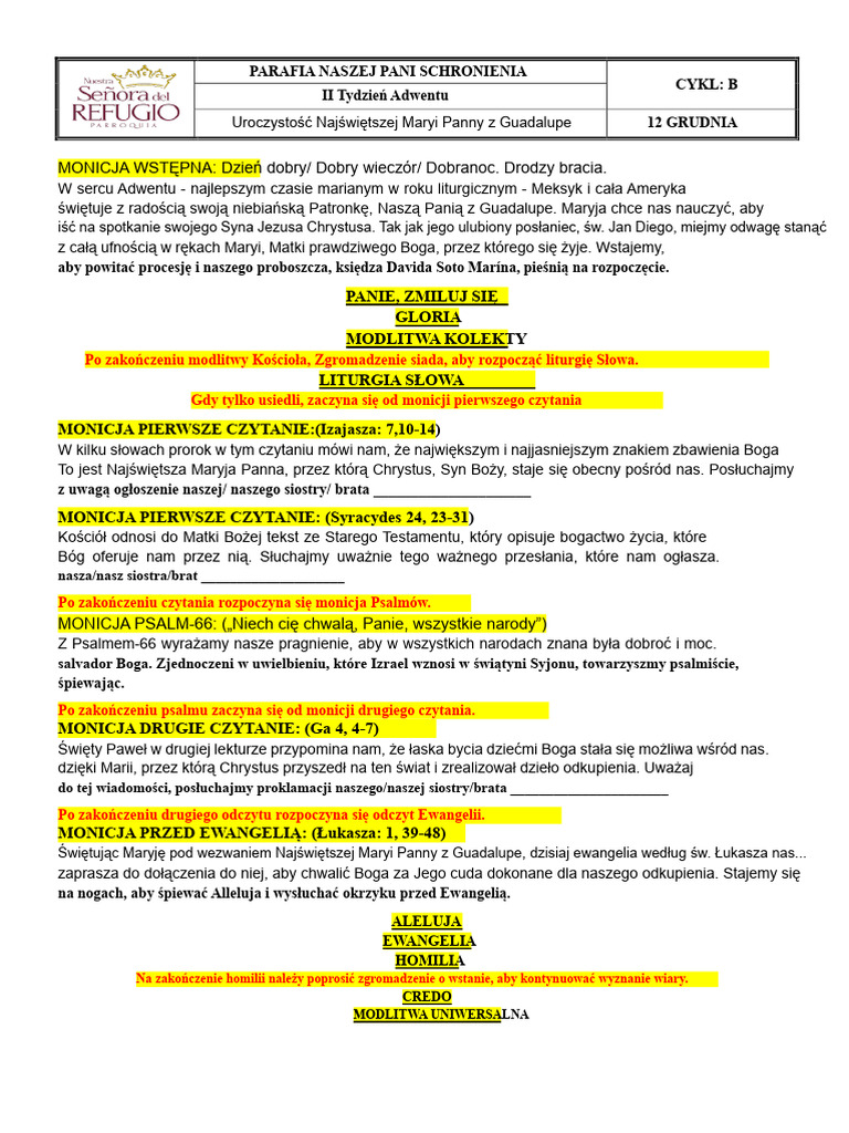 B-Monitornia II-Tydzień Adwentu 12-12-23 Nostra Señora Gpe. | PDF