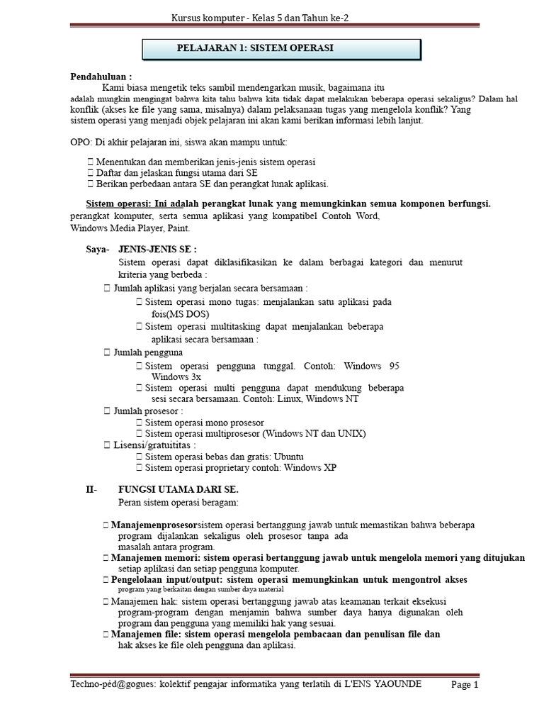 Pelajaran - 1 - Sistem Operasi | PDF