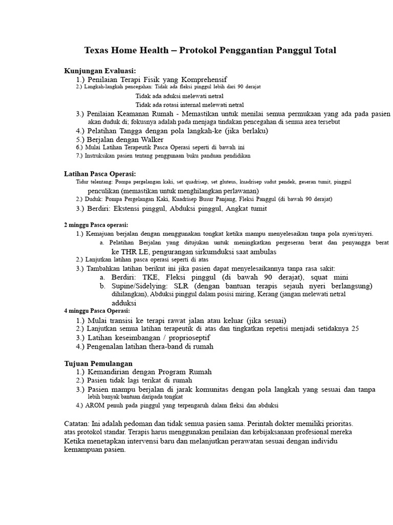 Protokol Penggantian Pinggul Total | PDF