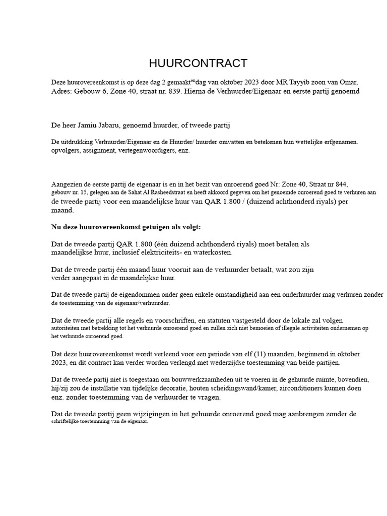 Huurovereenkomst Formaat | PDF