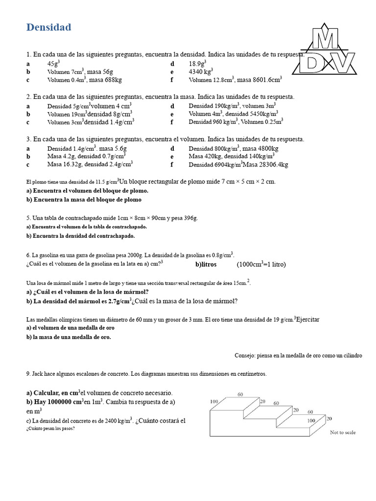 Cálculo de Densidad, Masa y Volumen | PDF | Volumen | Densidad