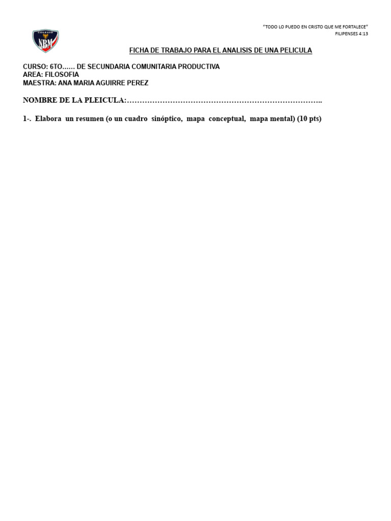 Analisis de Una Pelicula 6tos de Sec. | PDF | Educación en artes ...