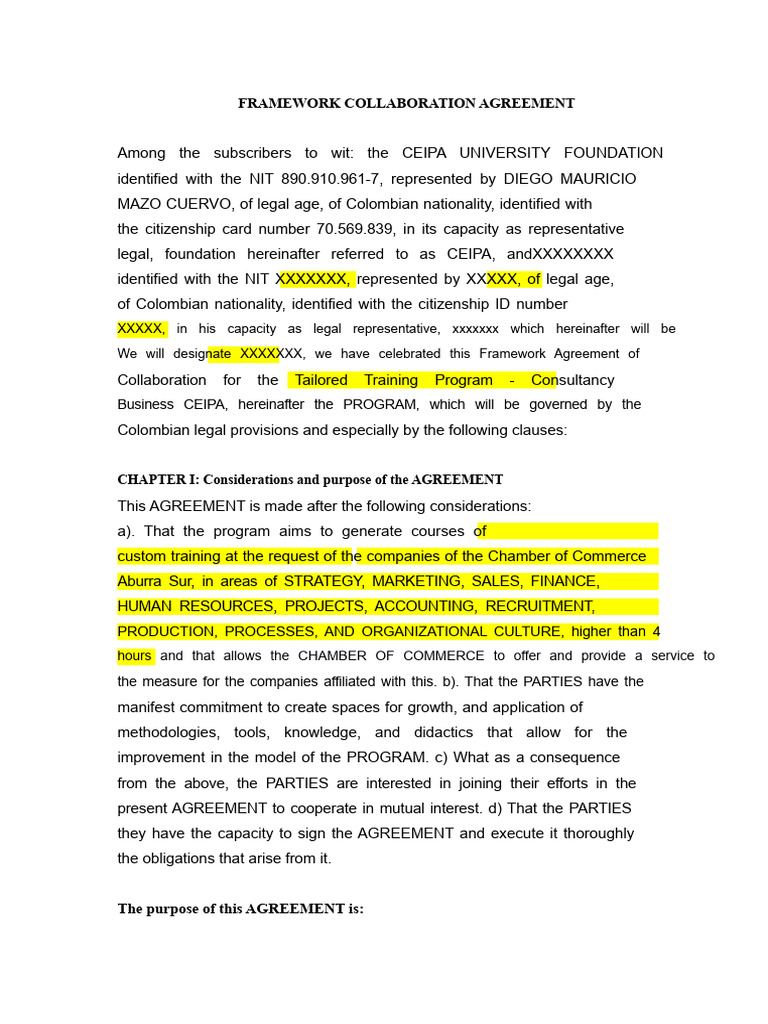 Framework Collaboration Agreement for Training | PDF | Property ...