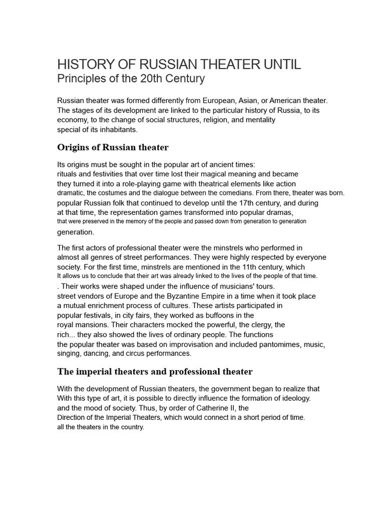 History of Russian Theater | PDF | Theatre | Oral Literature