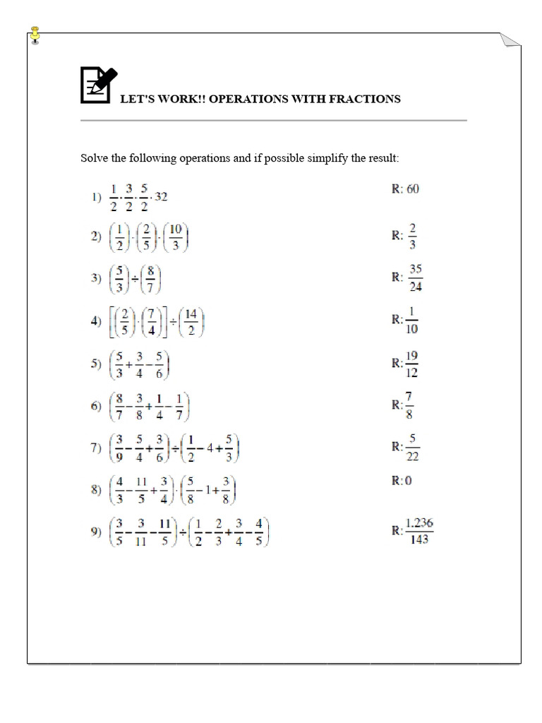 Combined Operations with Fractions Guide | PDF | Subtraction ...