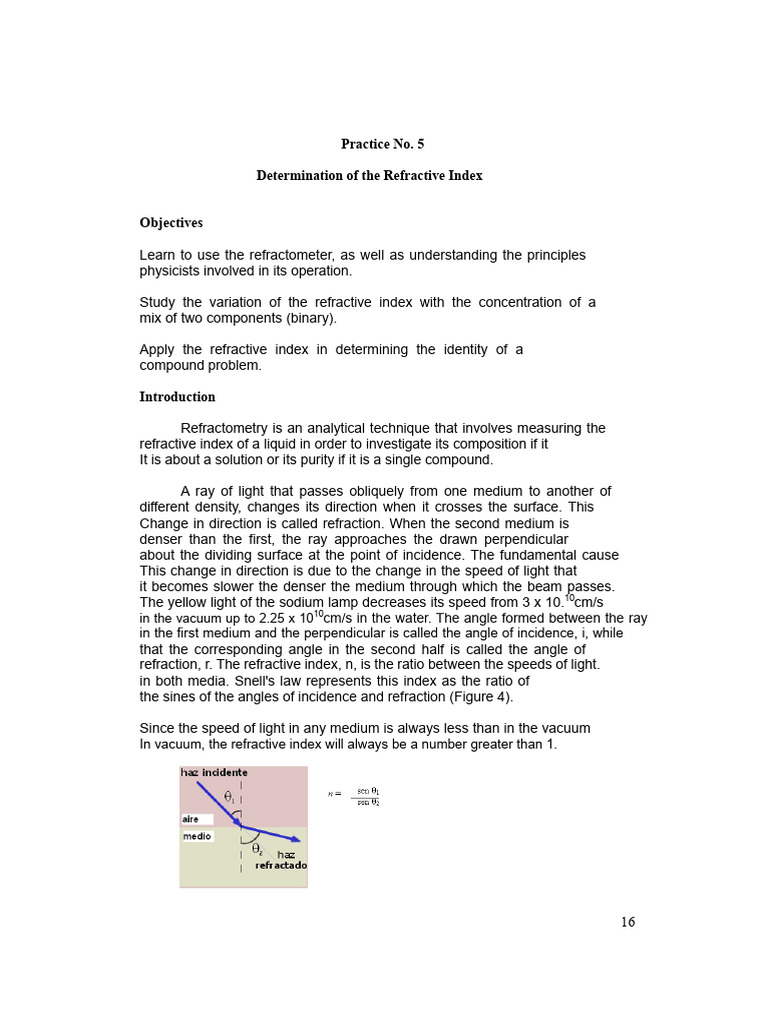 Refractive Index Measurement Guide | PDF | Refraction | Refractive Index
