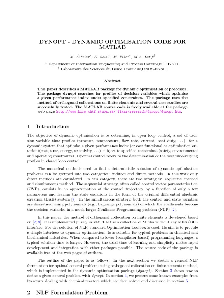 Dynopt - Dynamic Optimisation Code For Matlab: Fikar/research/dynopt/dynopt - HTM | PDF ...