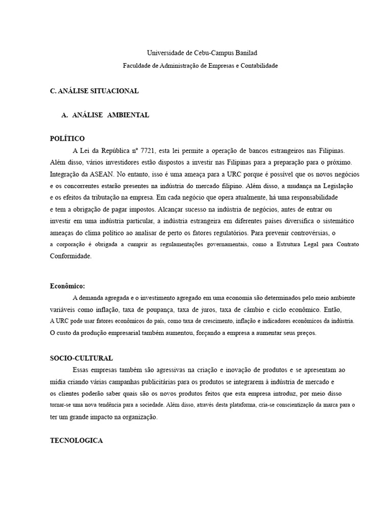 Análise Situacional de MKTG - Urc | PDF | Economia | Business