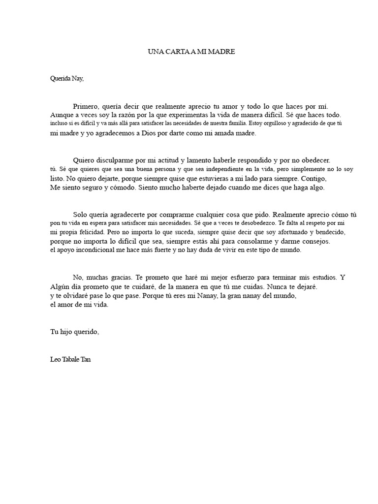 Una carta a mi madre | PDF | Amor