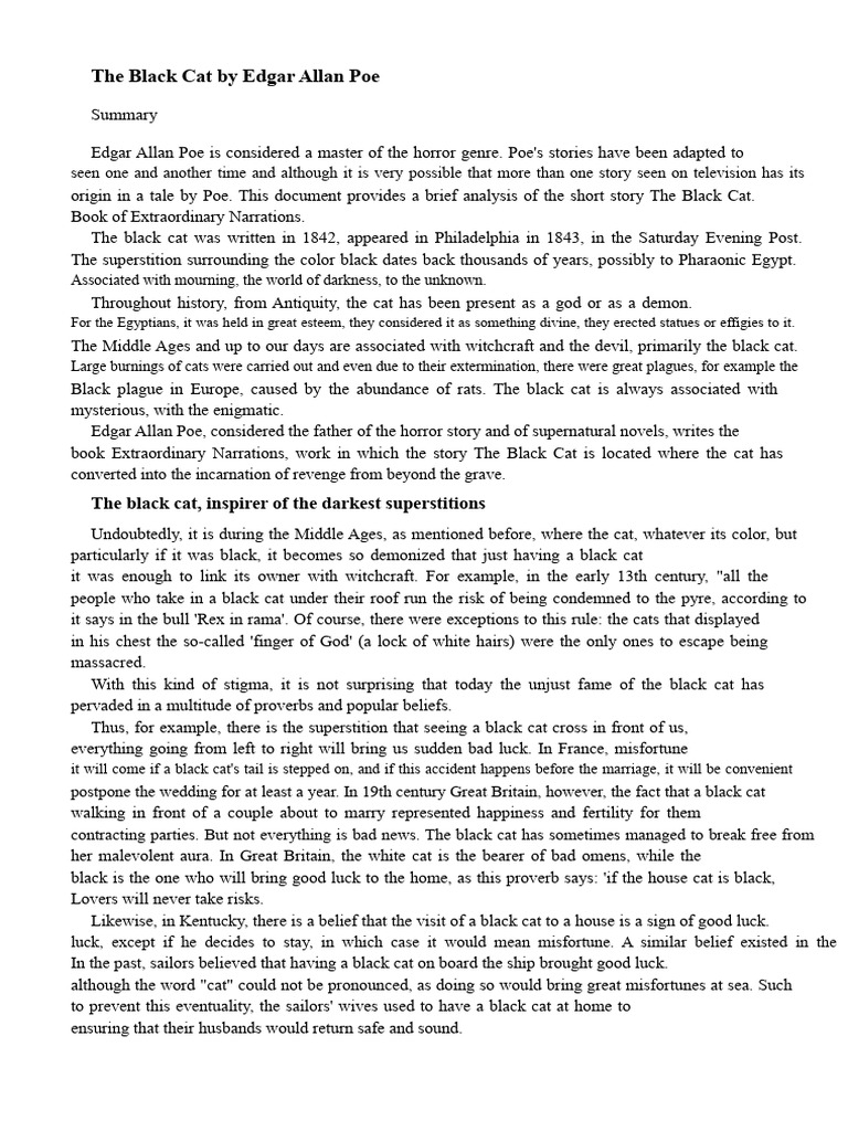 The Black Cat by Edgar Allan Poe (analysis) | PDF