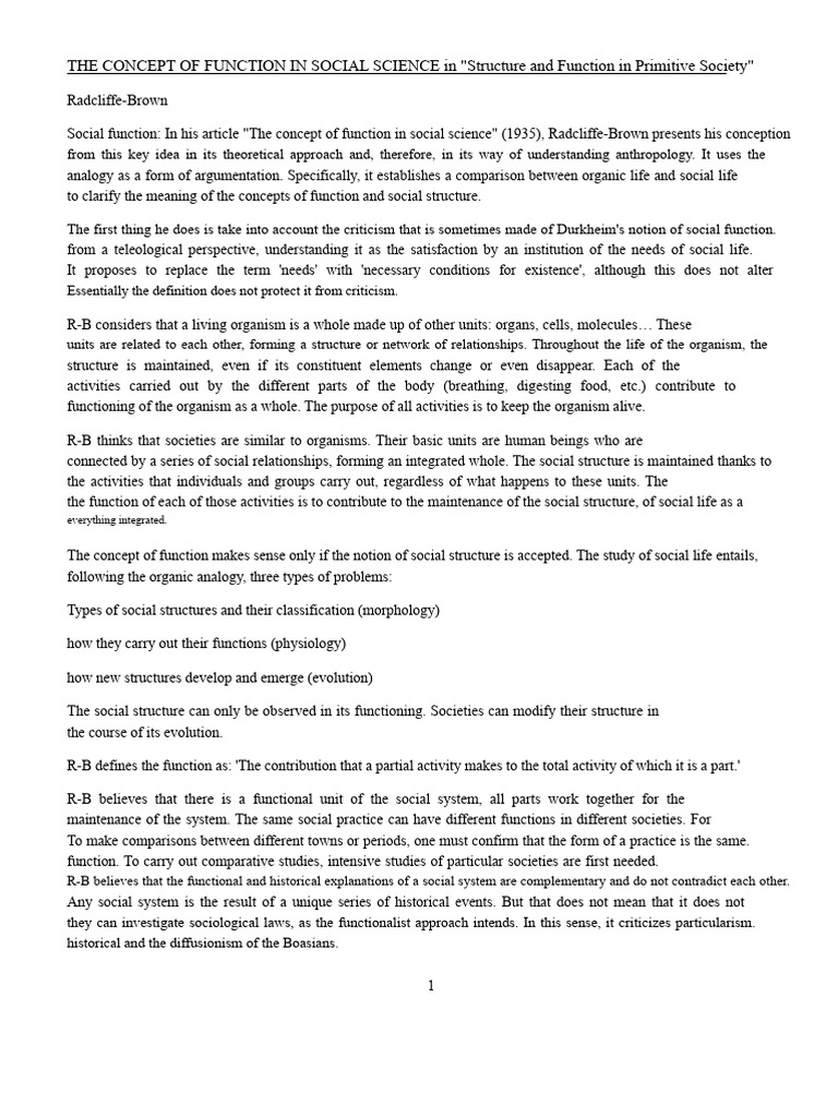 Radcliffe-Brown on Social Function Theory | PDF | Social Structure ...