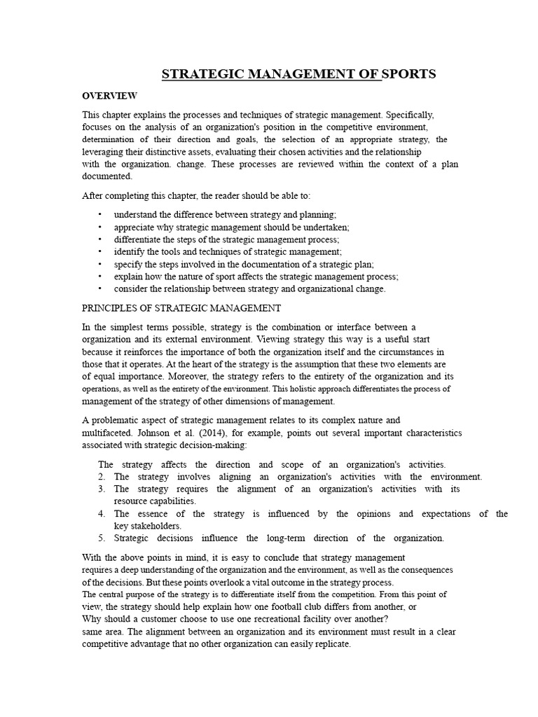 Strategic Management in Sports Explained | PDF | Strategic Management ...