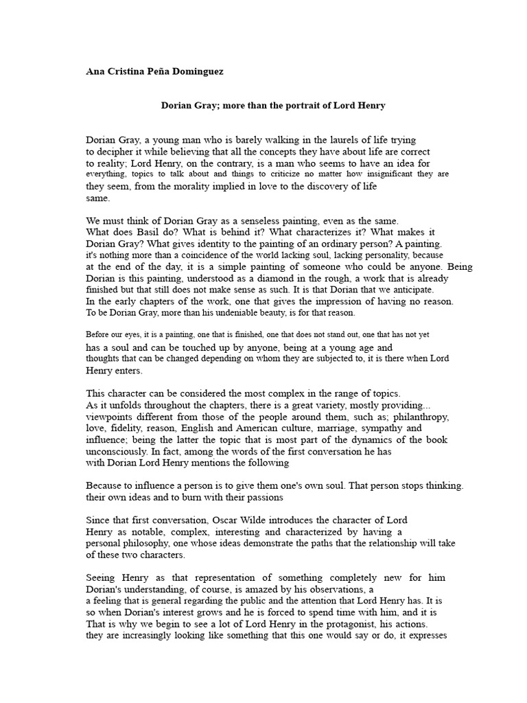 Lord Henry's Impact on Dorian Gray | PDF | The Picture Of Dorian Gray ...
