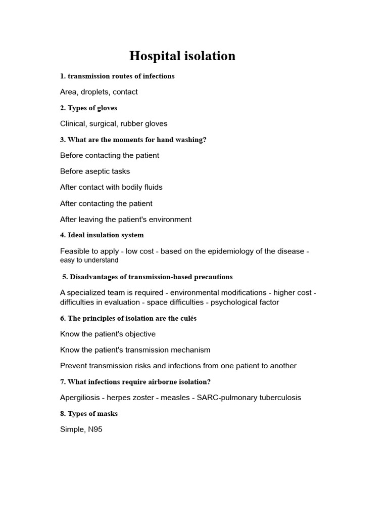 Hospital Isolation: Infection Control Guidelines | PDF
