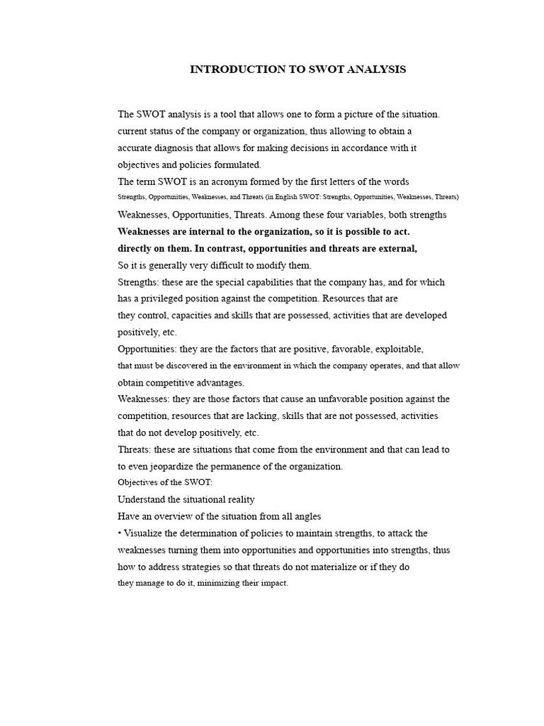 Introduction To SWOT Analysis | PDF