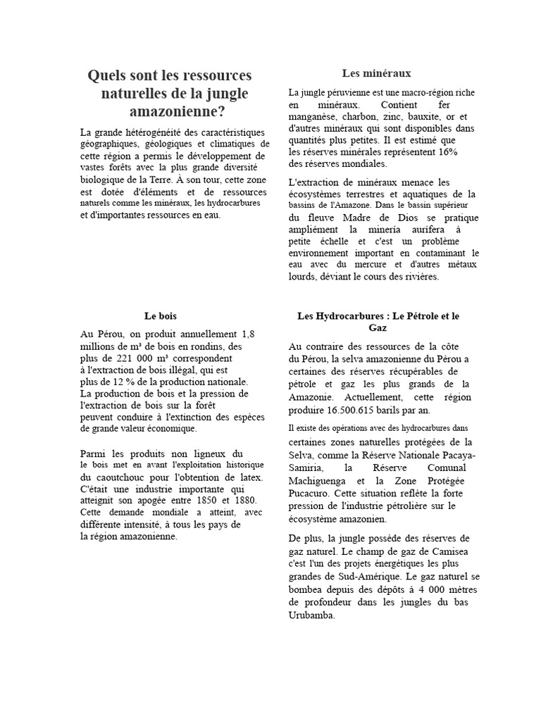 Ressources naturelles de la jungle péruvienne | PDF | Forêt amazonienne ...