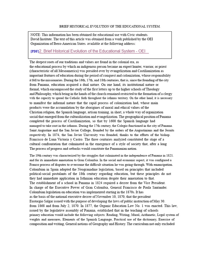 Evolution of Panama's Educational System | PDF | Panama | Science