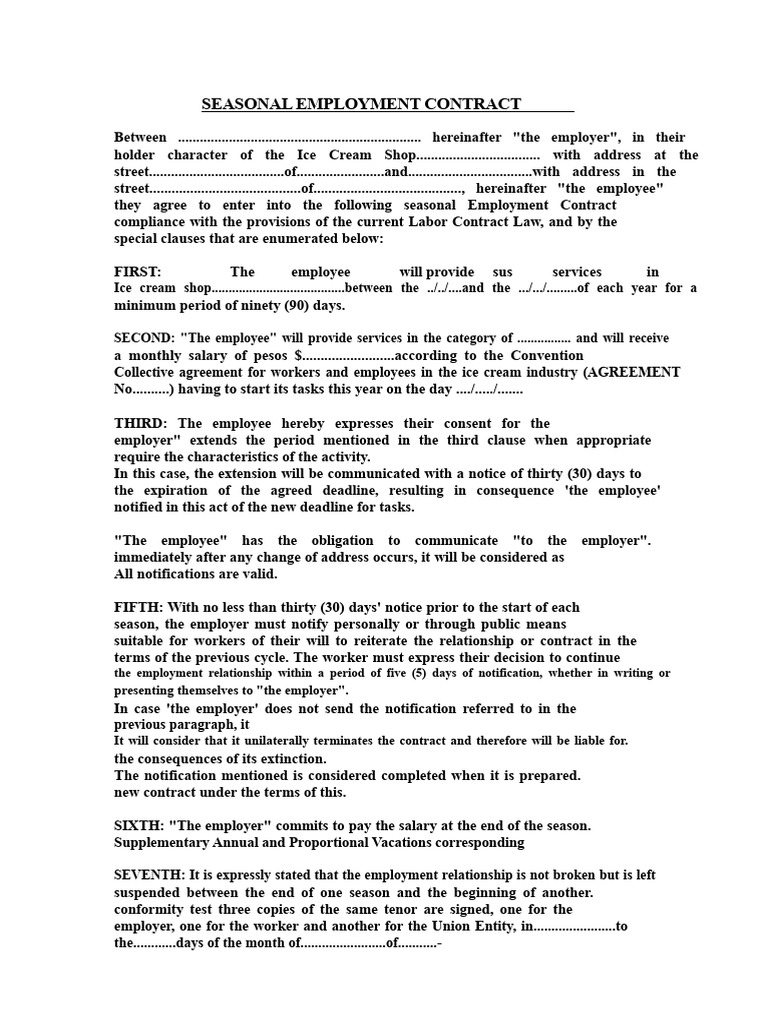 Contract Model Ice Cream Shop PDF | PDF | Employment | Salary