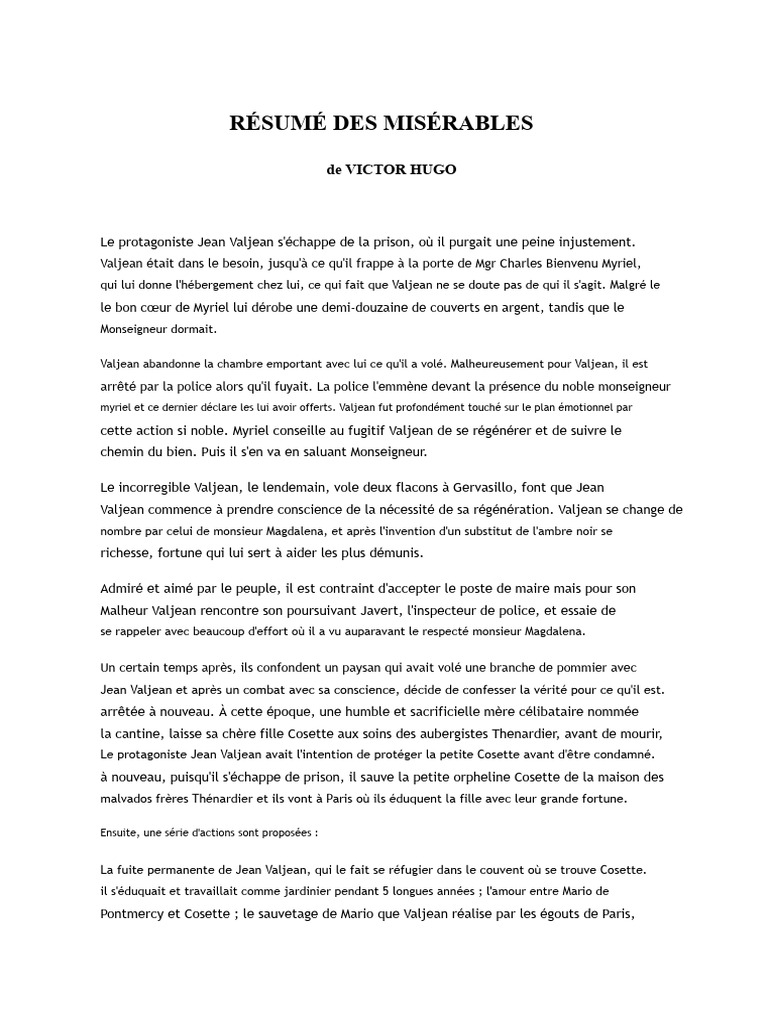 Les Misérables Résumé PDF | PDF | Les misérables | Cosette