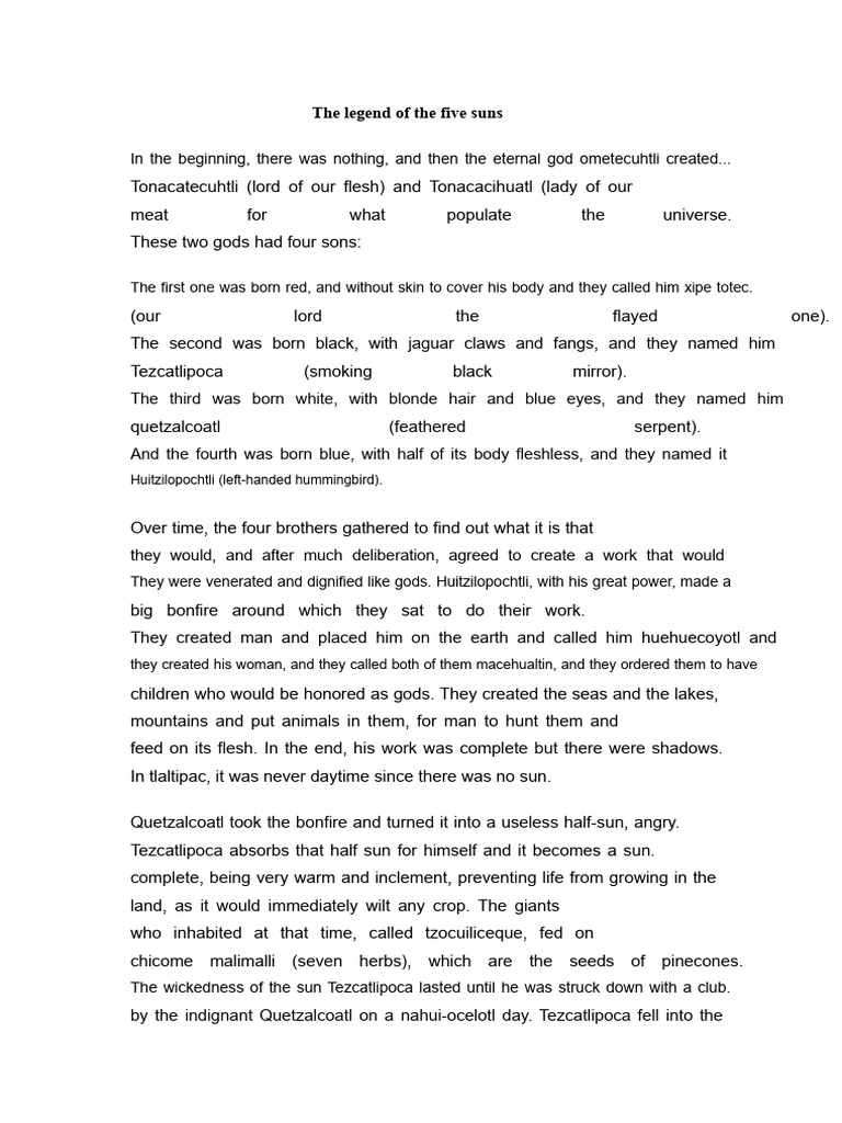 Aztec Legend of the Five Suns | PDF | Aztec | Polytheism