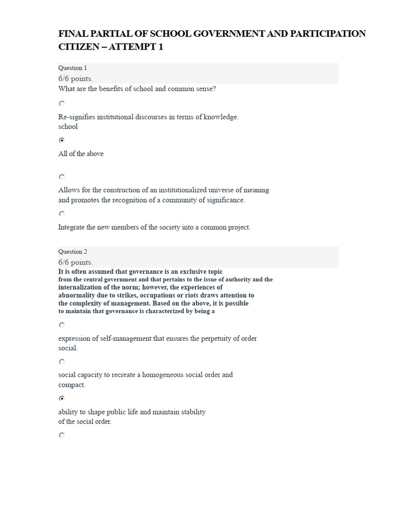 PARTIAL WEEK 8 - SCHOOL GOVERNMENT AND CITIZEN PARTICIPATION.docx | PDF ...