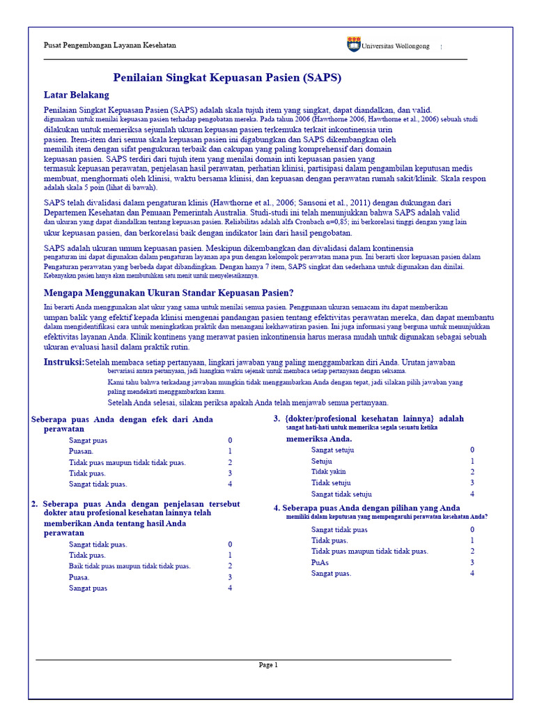 Penilaian Singkat Kepuasan Pasien SPAS | PDF