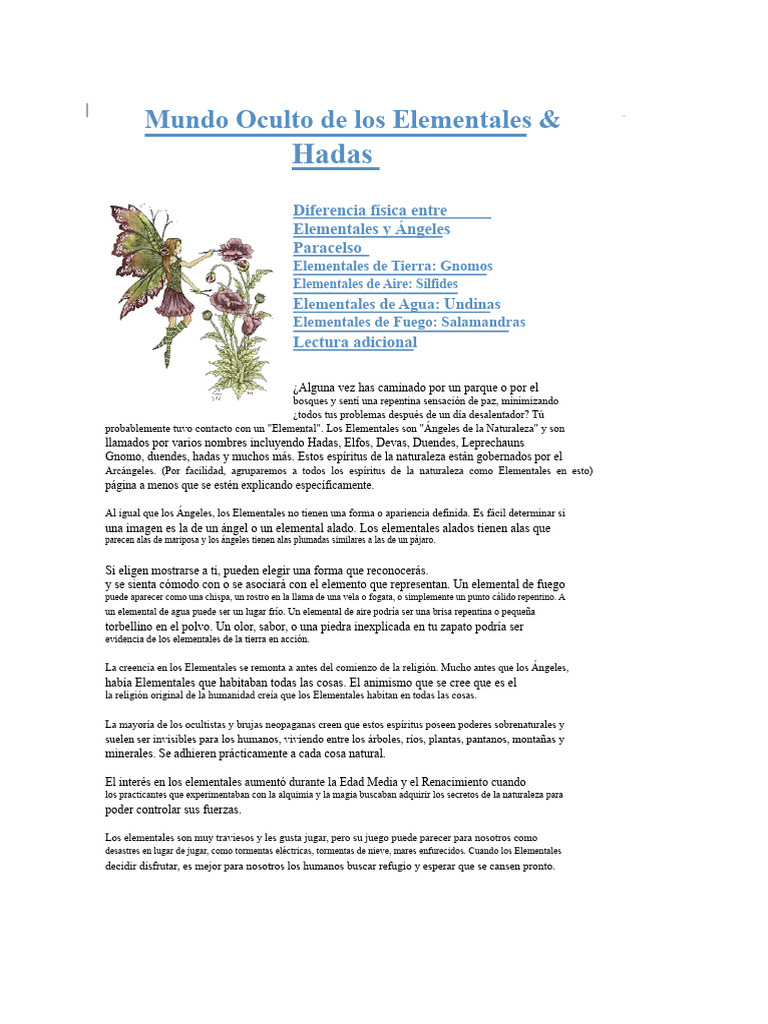 Elementales de la Naturaleza: Tipos y Creencias | PDF | Hadas