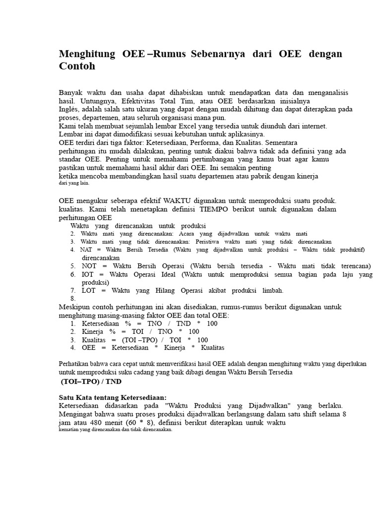 Menghitung OEE: Rumus dan Contoh Praktis | PDF