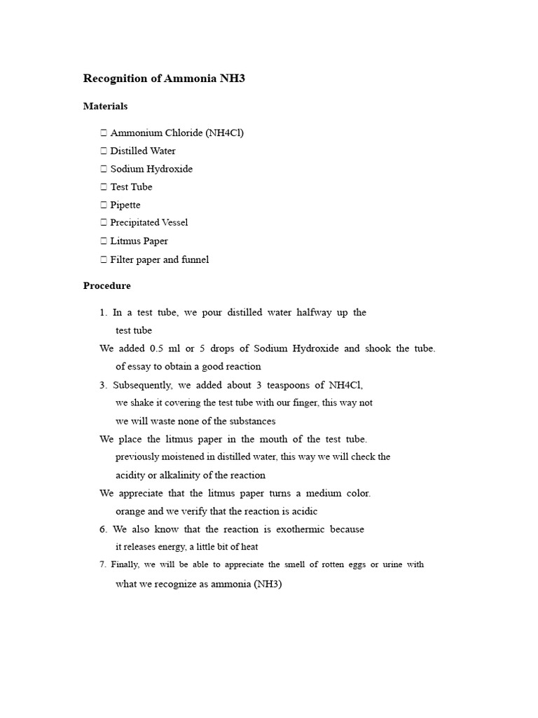 Ammonia NH3 Recognition Procedure | PDF