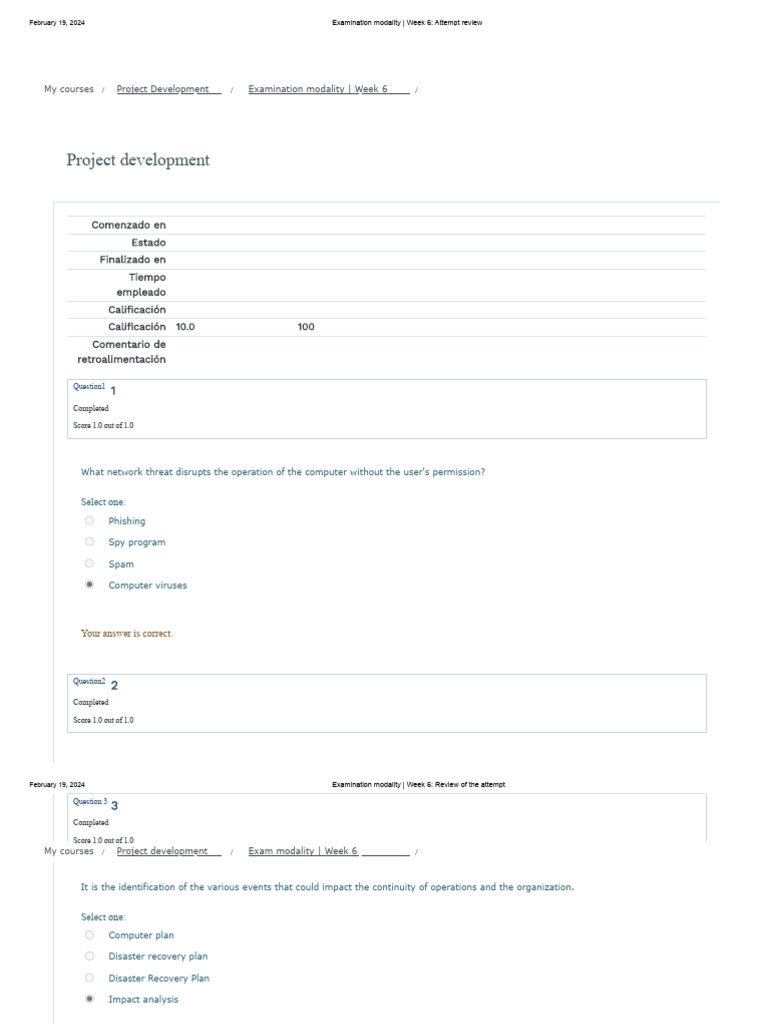 Week 6 Exam Review: Project Development | PDF | Information Security ...