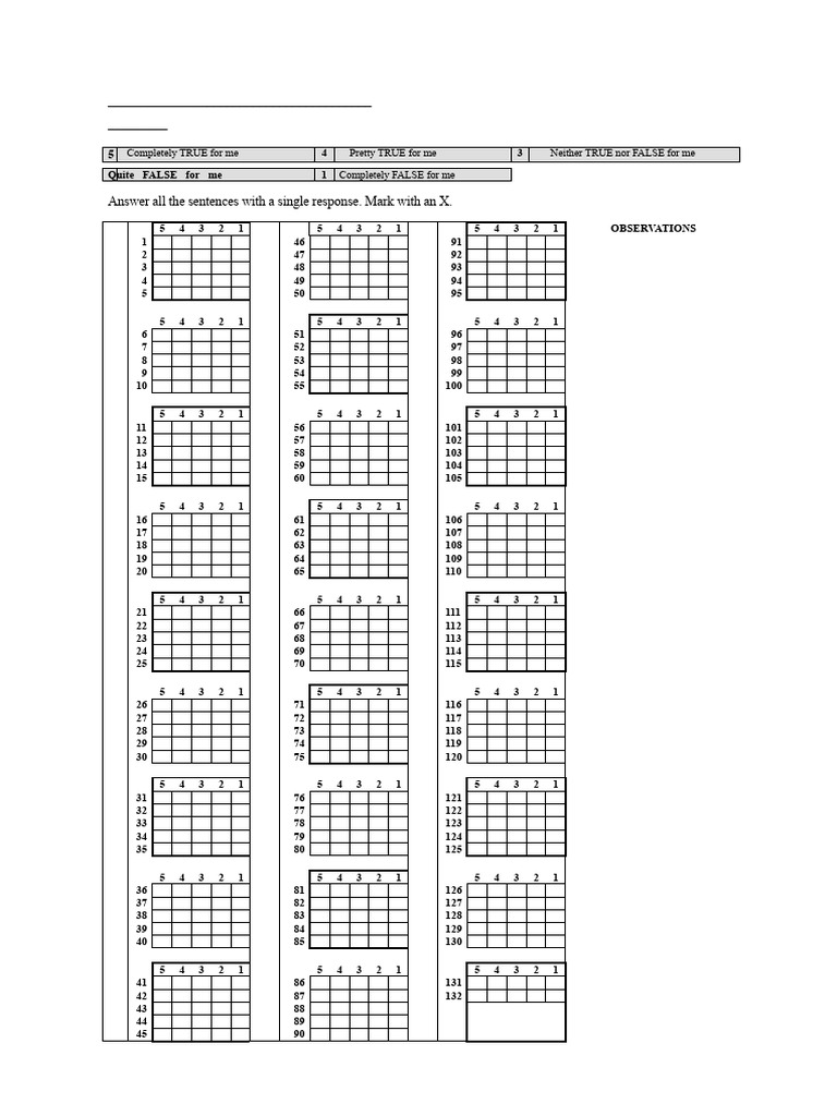 Big Five Questionnaire Instructions | PDF | Psychology | Psychological ...