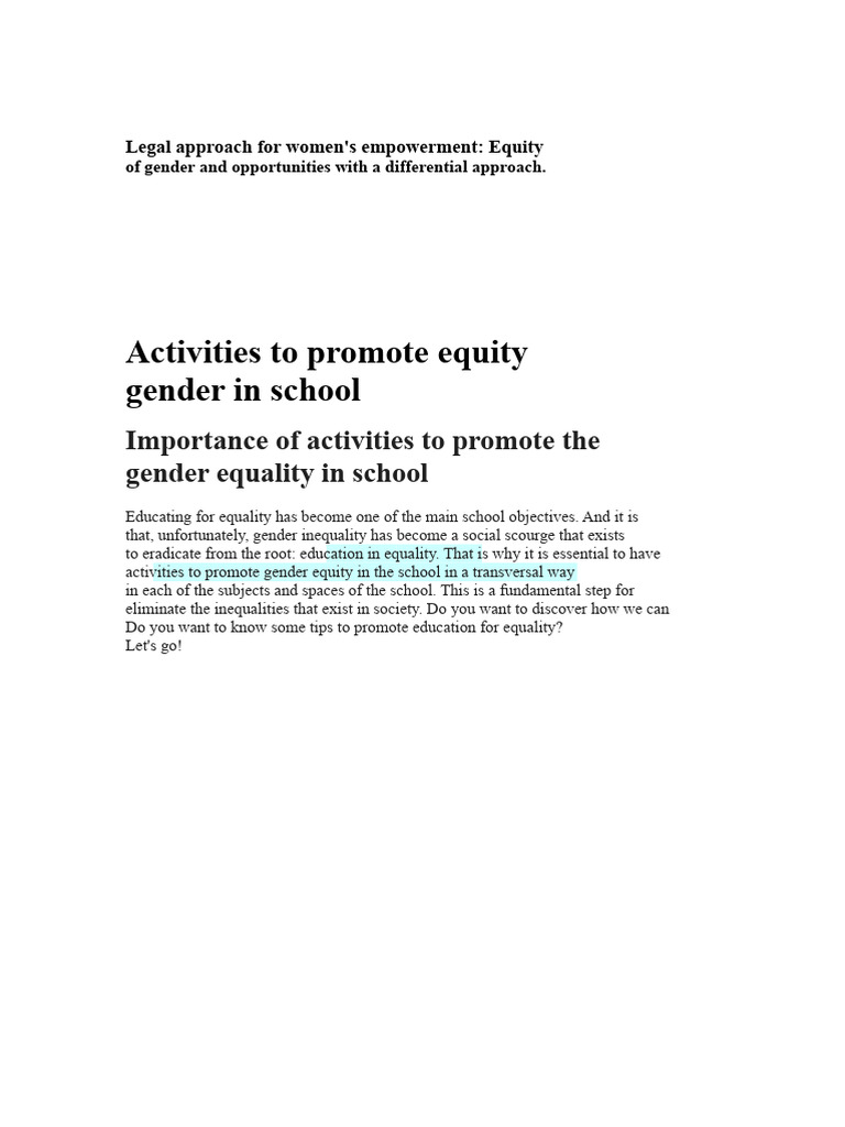 Promoting Gender Equity in Education | PDF | Gender Studies | Gender ...