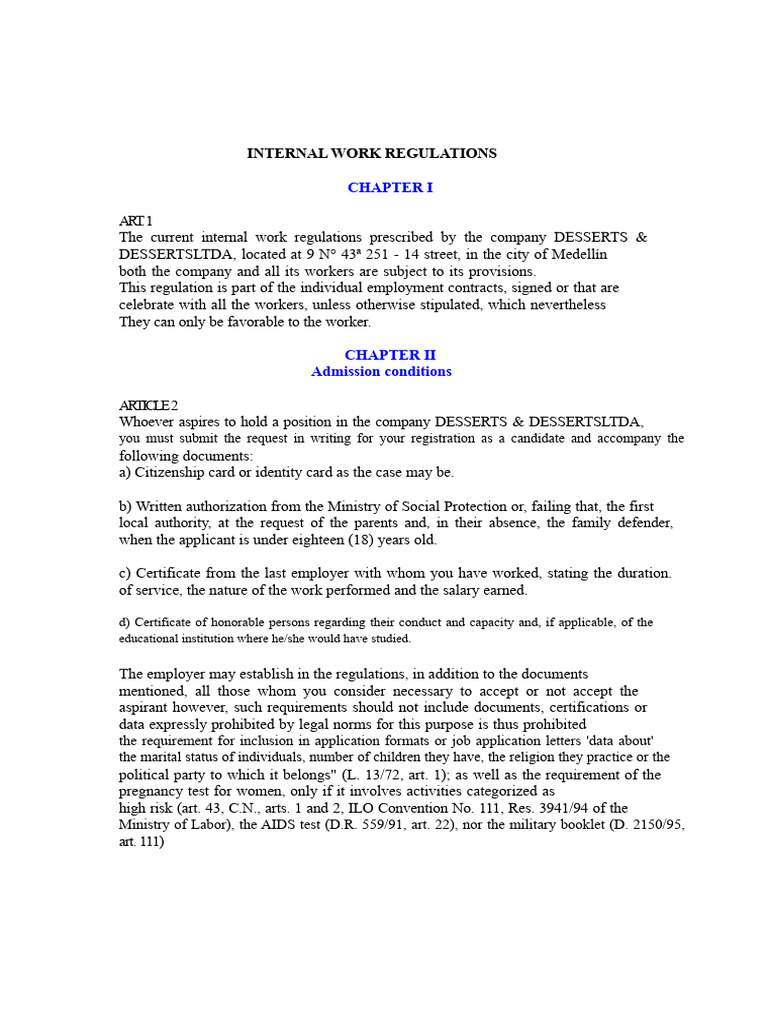 14 INTERNAL REGULATIONS OF THE COMPANY | PDF | Salary | Employment
