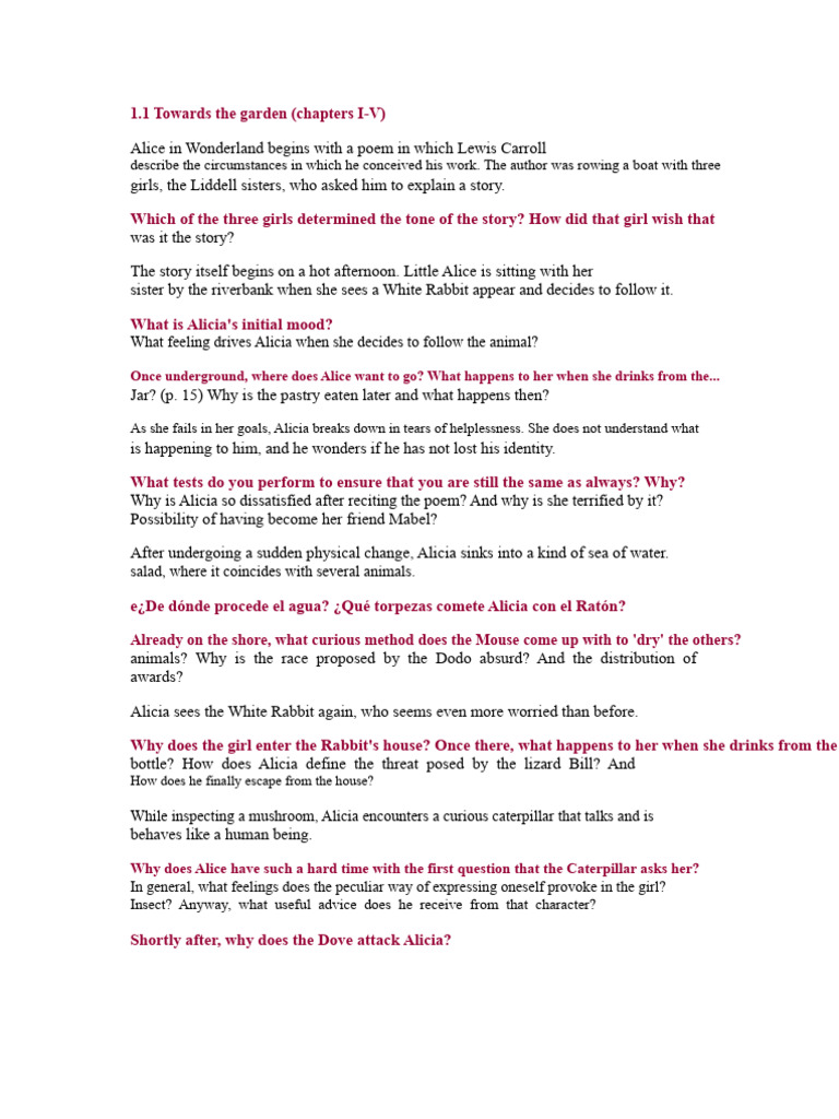 Alicia's Questions | PDF | Alice (Alice's Adventures In Wonderland ...