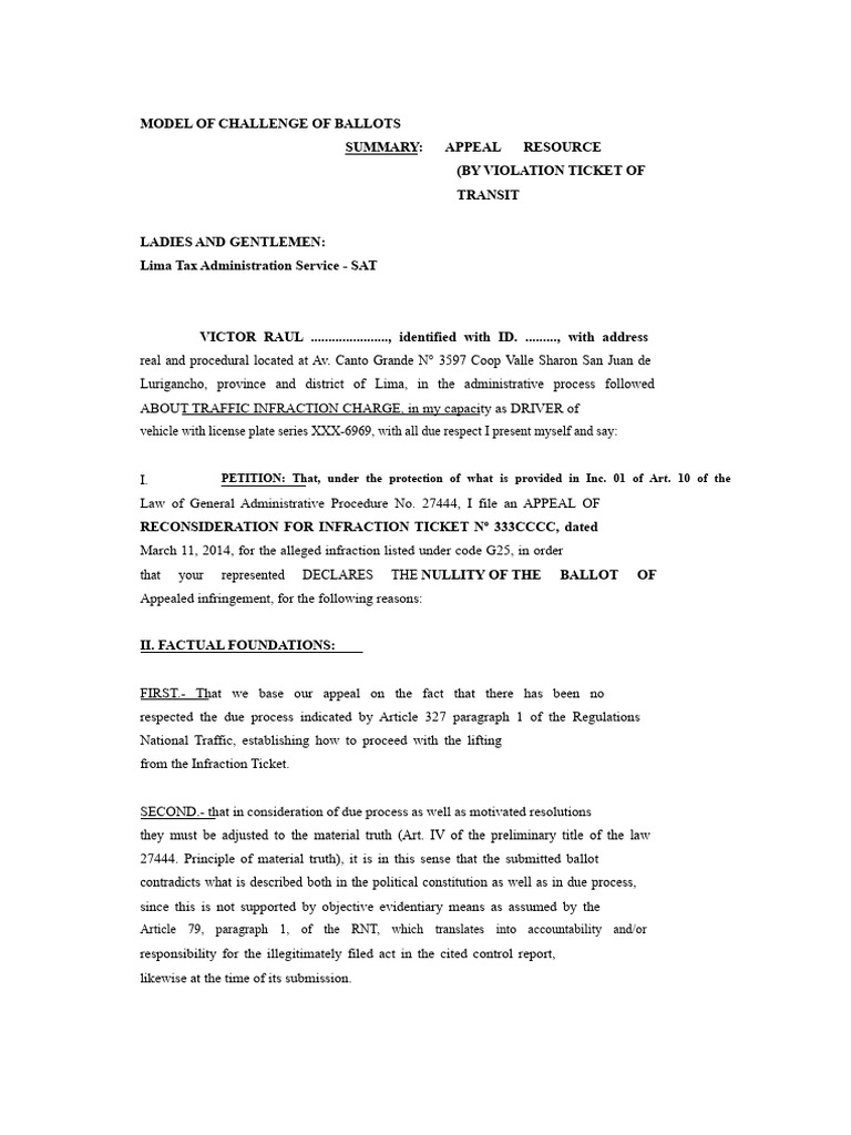 Model of Challenge To Ballots | PDF | Decree | Crimes