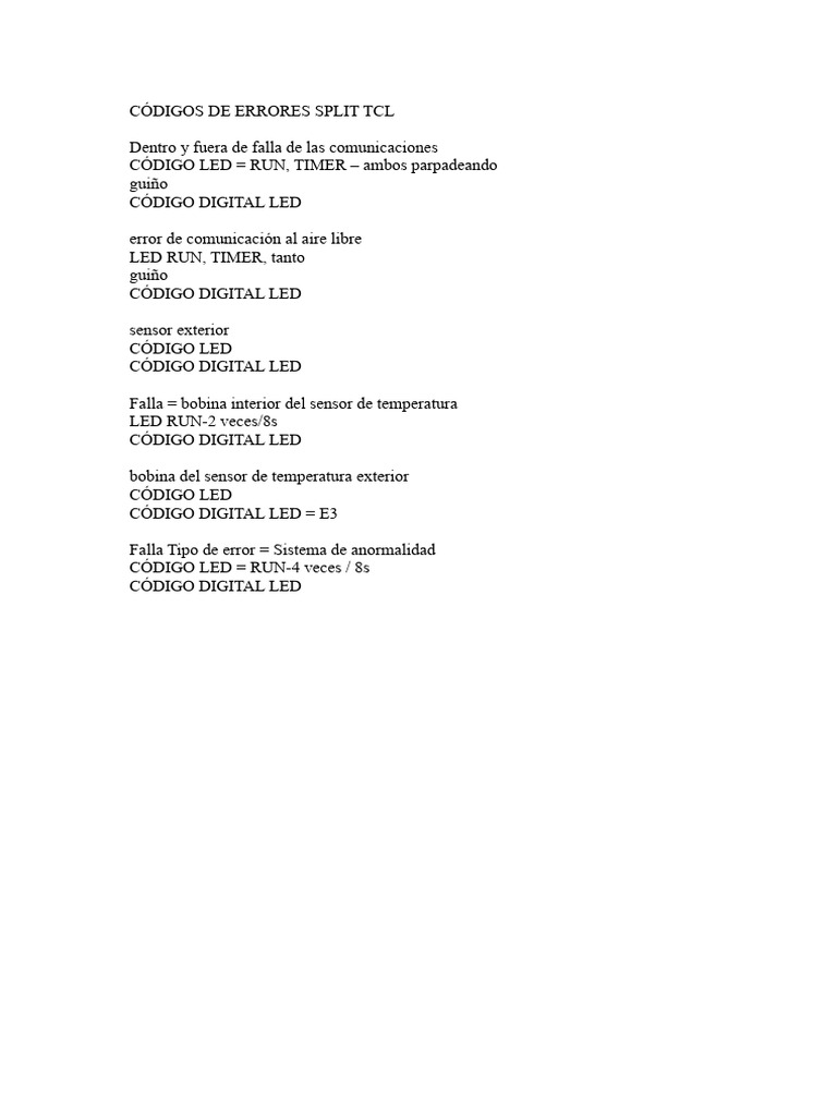 Códigos de Errores Split TCL | PDF