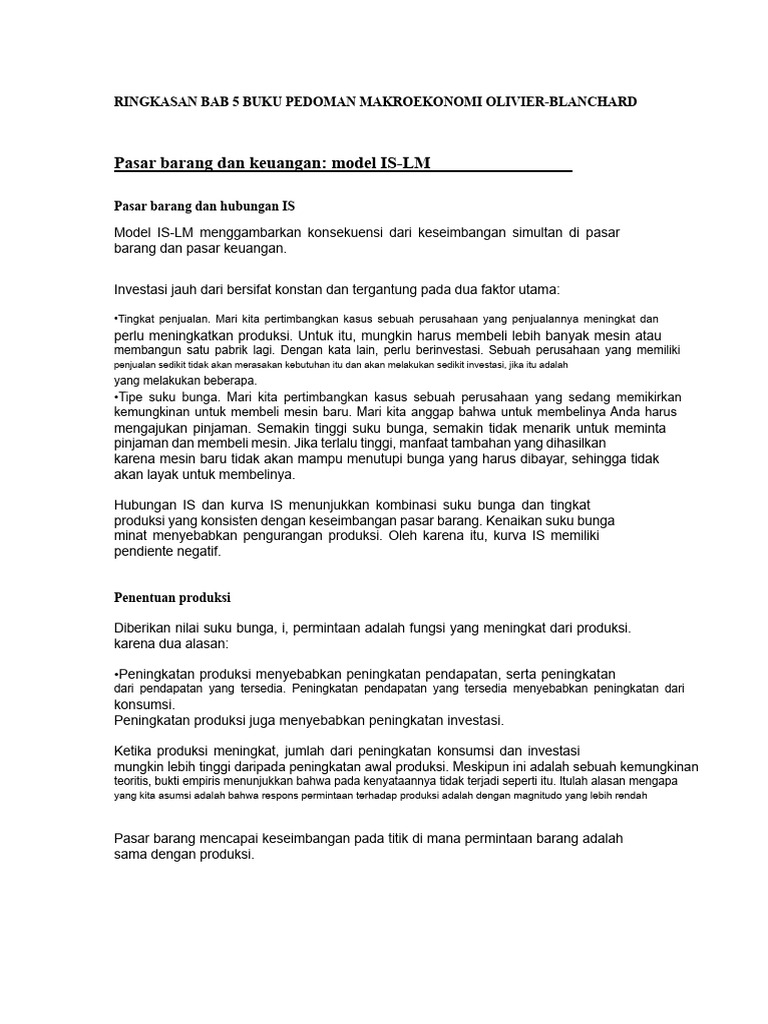 Ringkasan Bab 5 Buku Panduan Makroekonomi Olivier | PDF