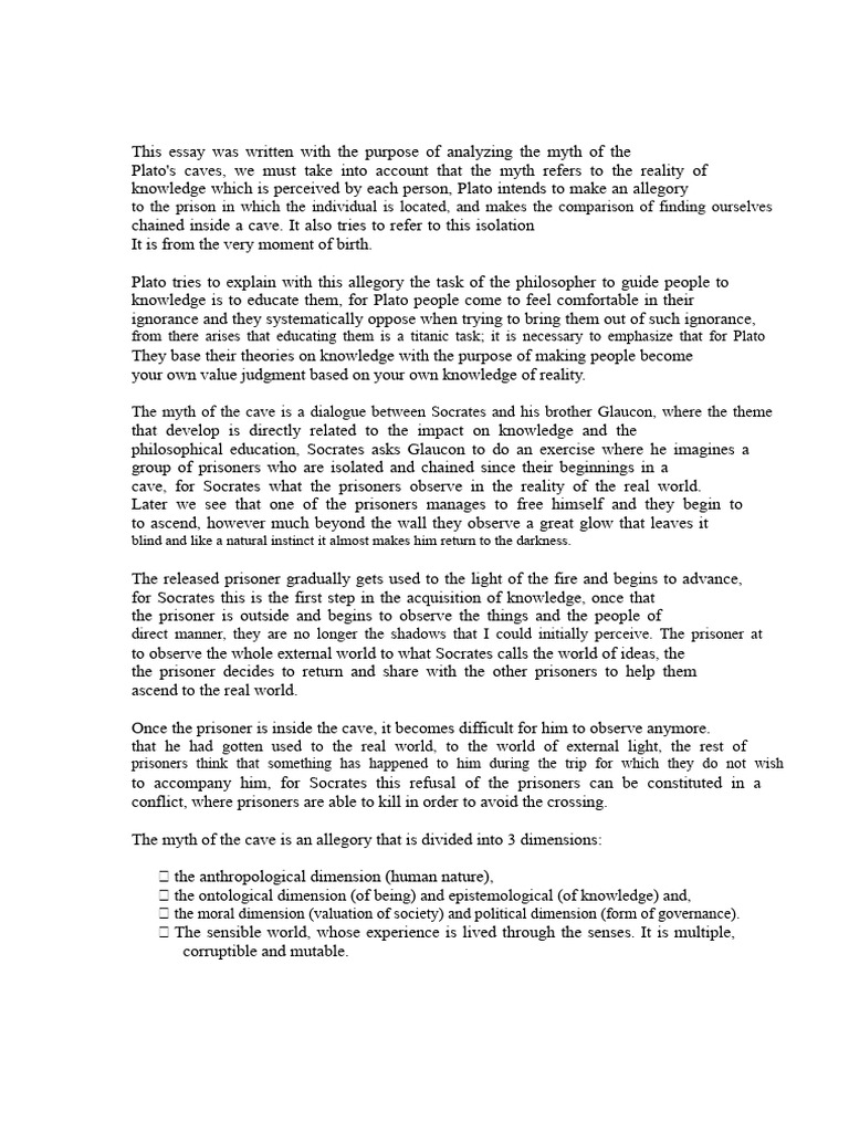 Analysis of The Myth of The Cave | PDF | Plato | Knowledge