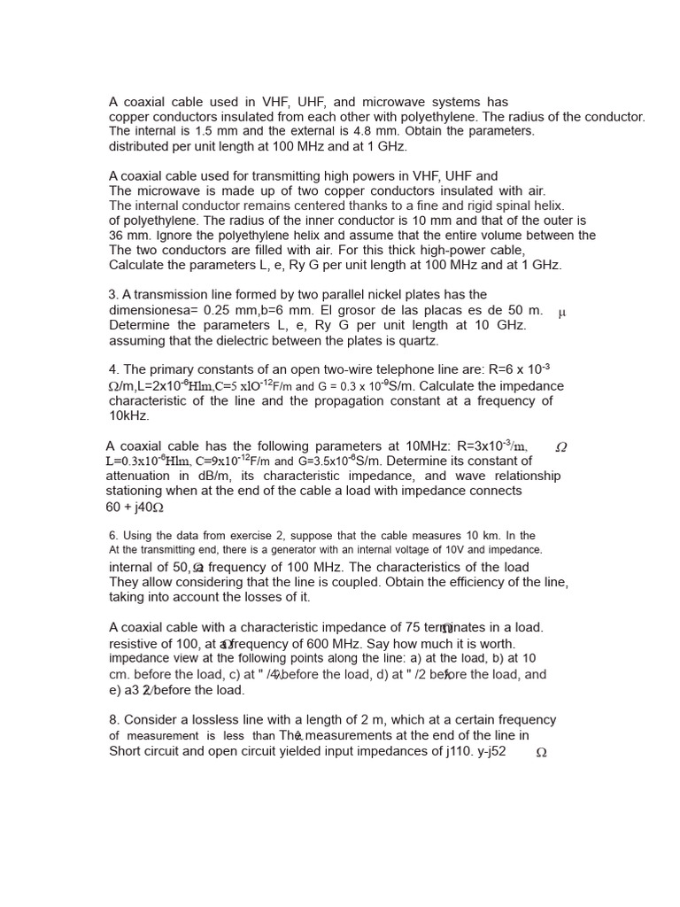 LTx exercises | PDF | Transmission Line | Electrical Impedance