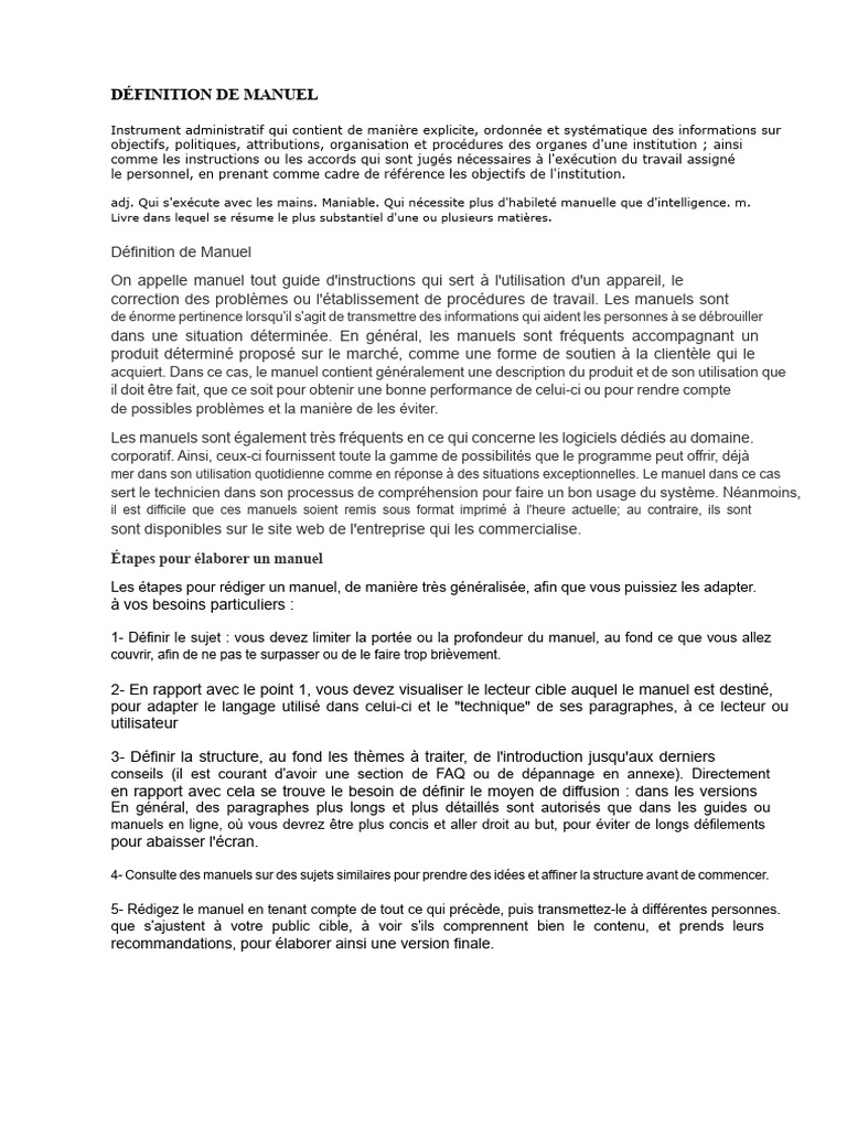 Définition et Élaboration d'un Manuel | PDF | Business