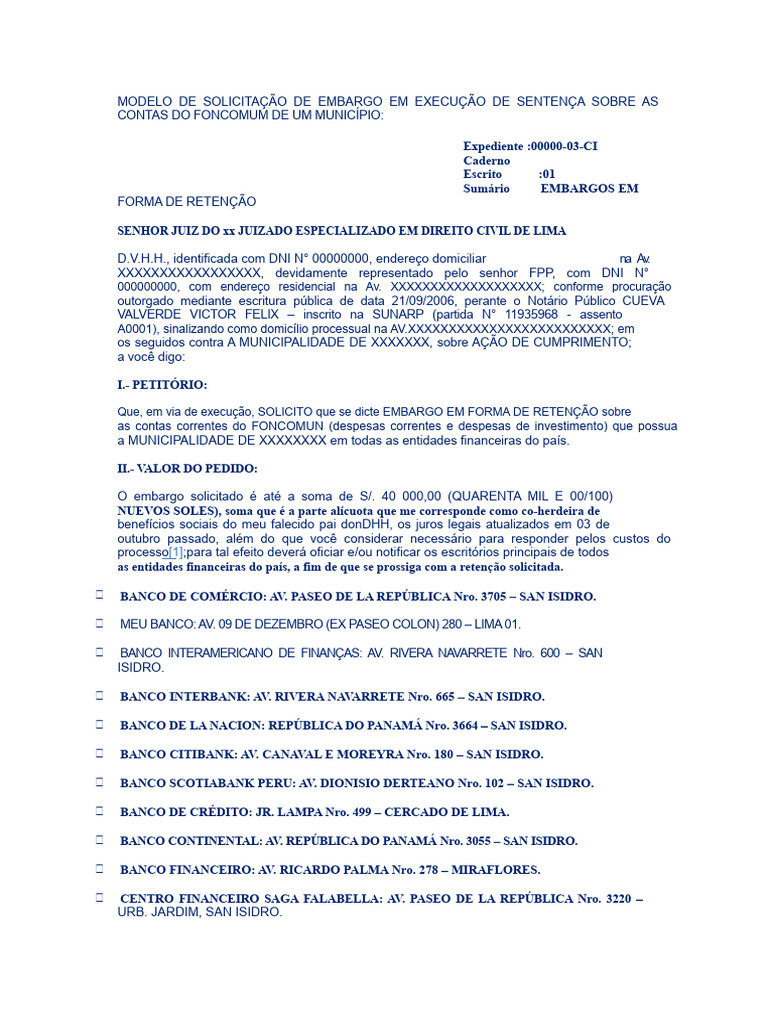 Embargo em Execução de Sentença FONCOMUN | PDF | Sentença (jurídico ...