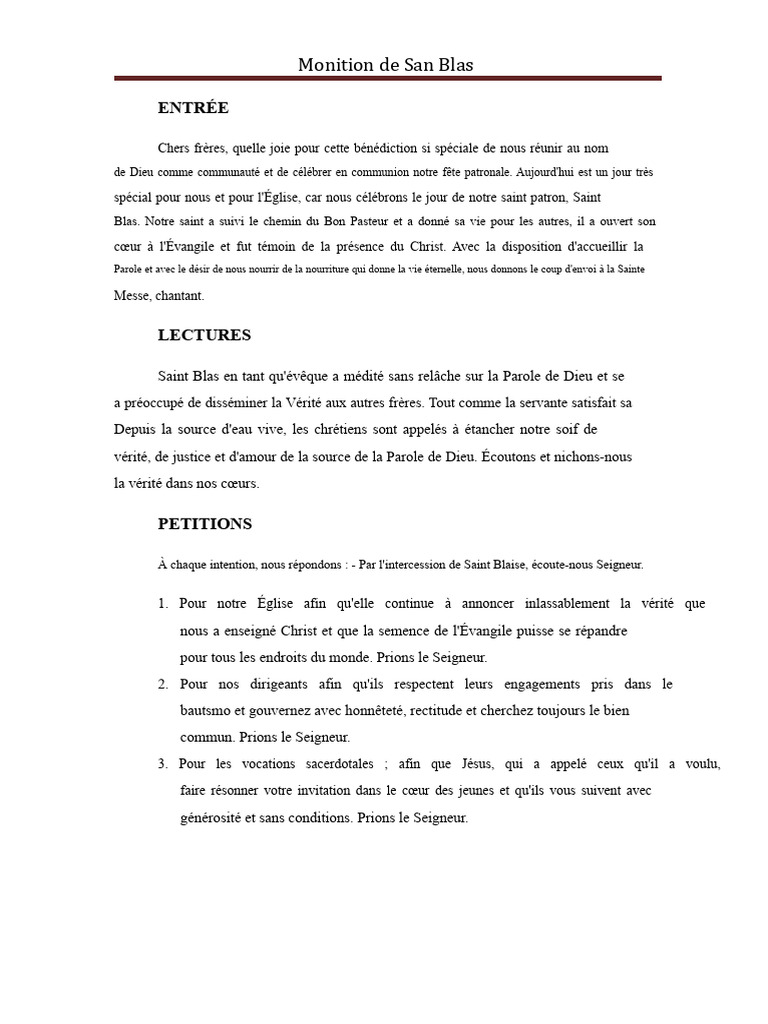Célébration de Saint Blas en Communauté | PDF | Saint | Théologie