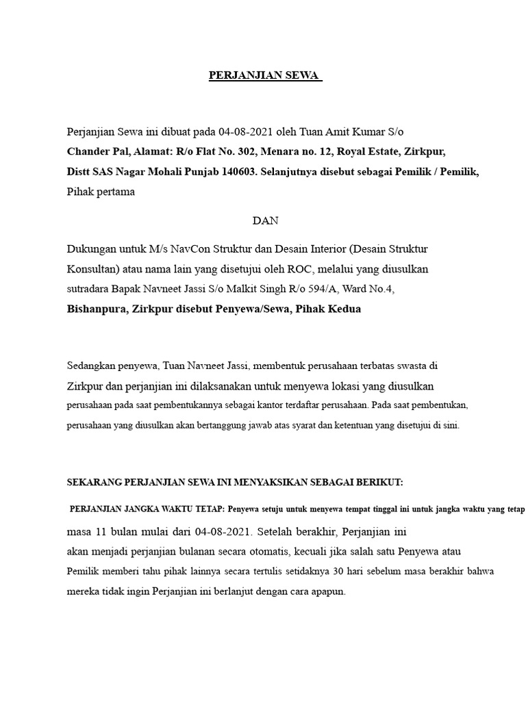 Format Perjanjian Sewa | PDF