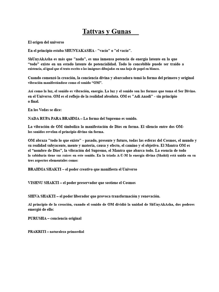 Tattvas y Gunas: Origen y Conexión Divina | PDF | Yoga | Conocimiento