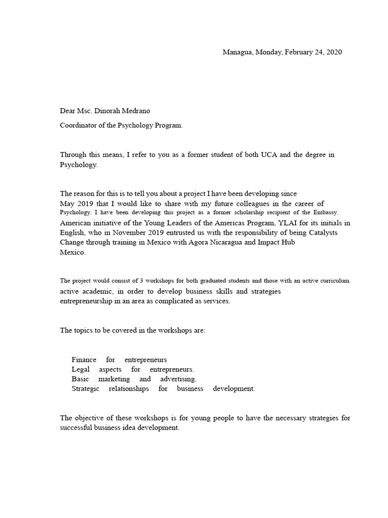 Letter On Entrepreneurship Workshops With UCA | PDF