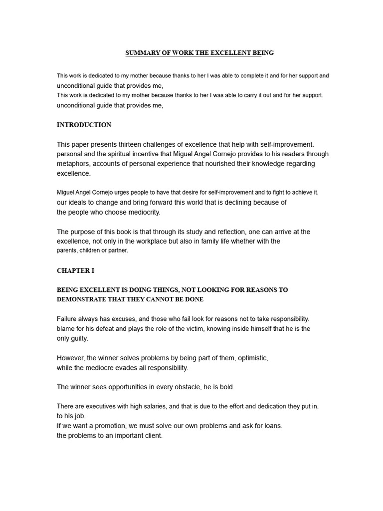 Summary of The Work The Excellent Being | PDF | Personal Development