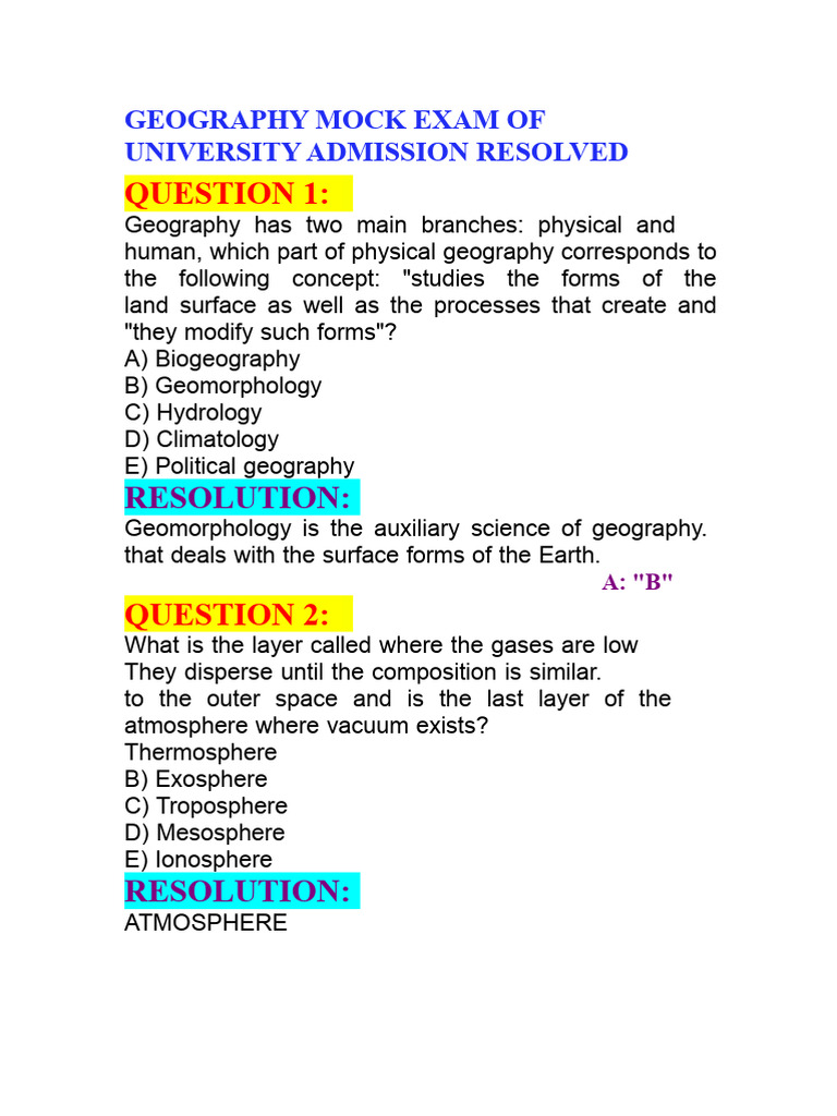 Geography Simulated University Admission Exam Solved | PDF | Stars ...