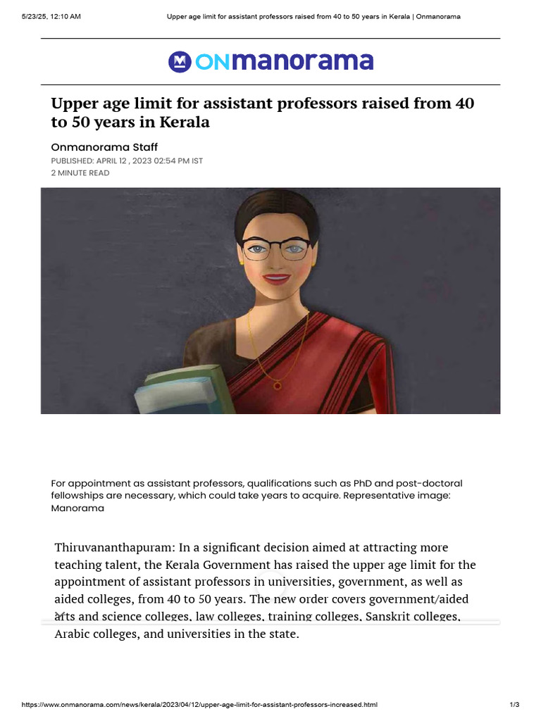 Kerala Raises Assistant Professor Age Limit | PDF