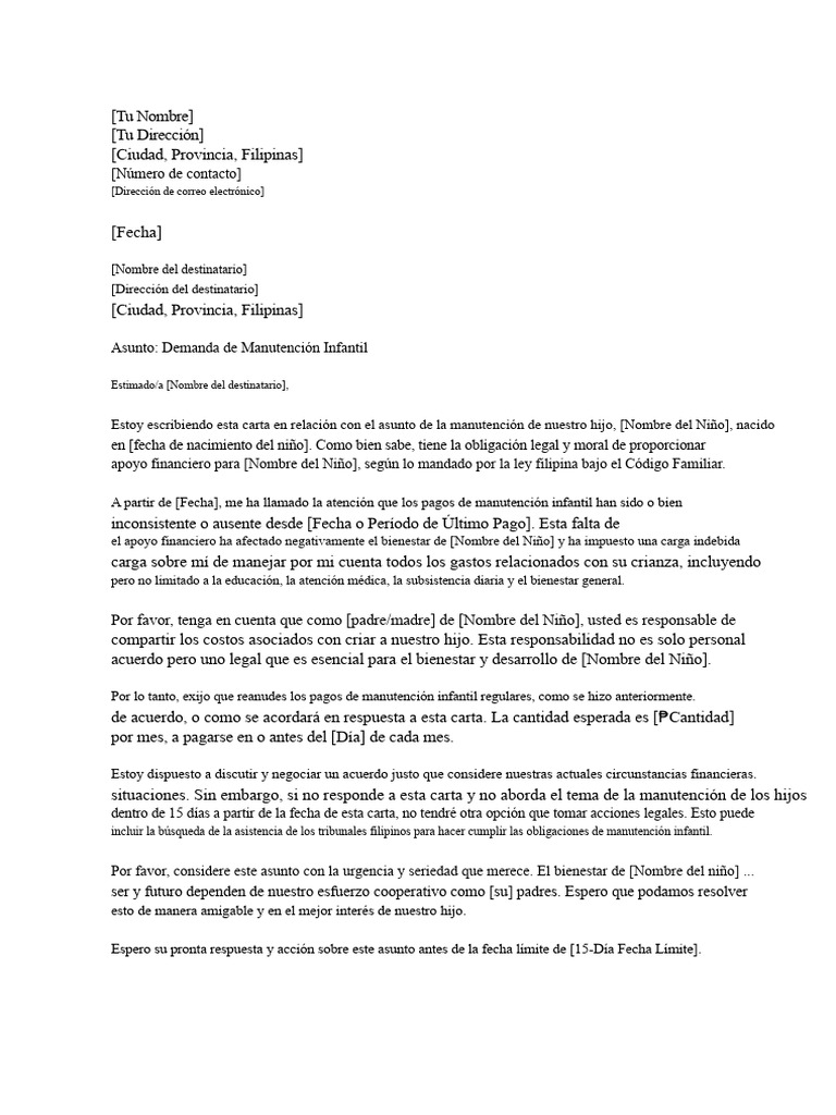 Solicitud de Manutención Infantil | PDF | Pensión alimenticia