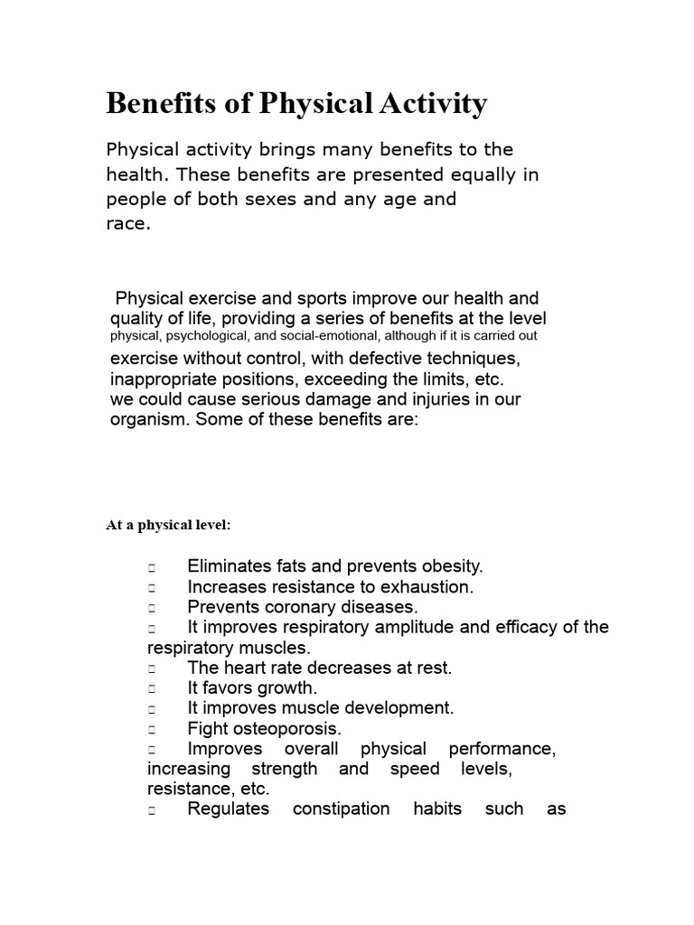 Benefits of Physical Activity | PDF | Sedentary Lifestyle ...